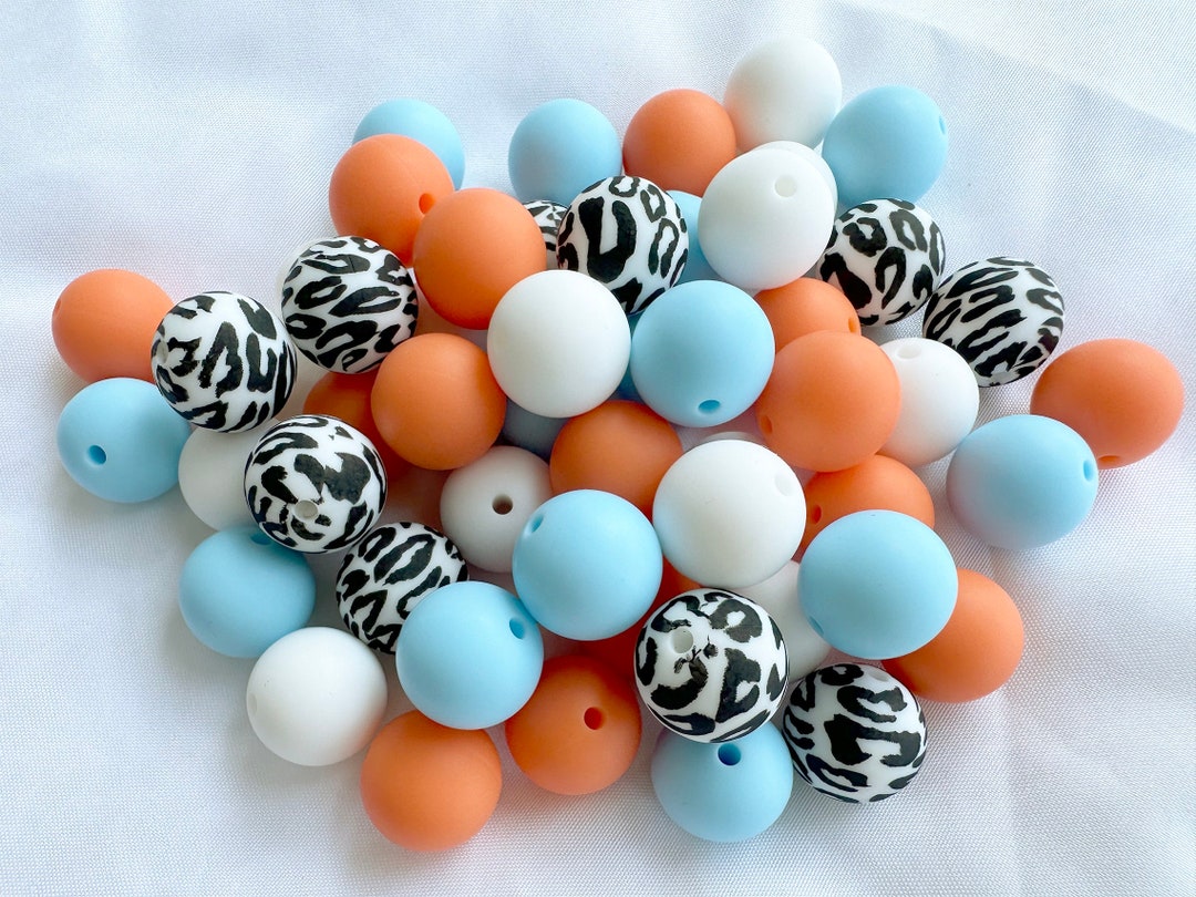 4 Color 15mm Printed Bead Mix.,20-100beads BULK Round Silicone Beads ...