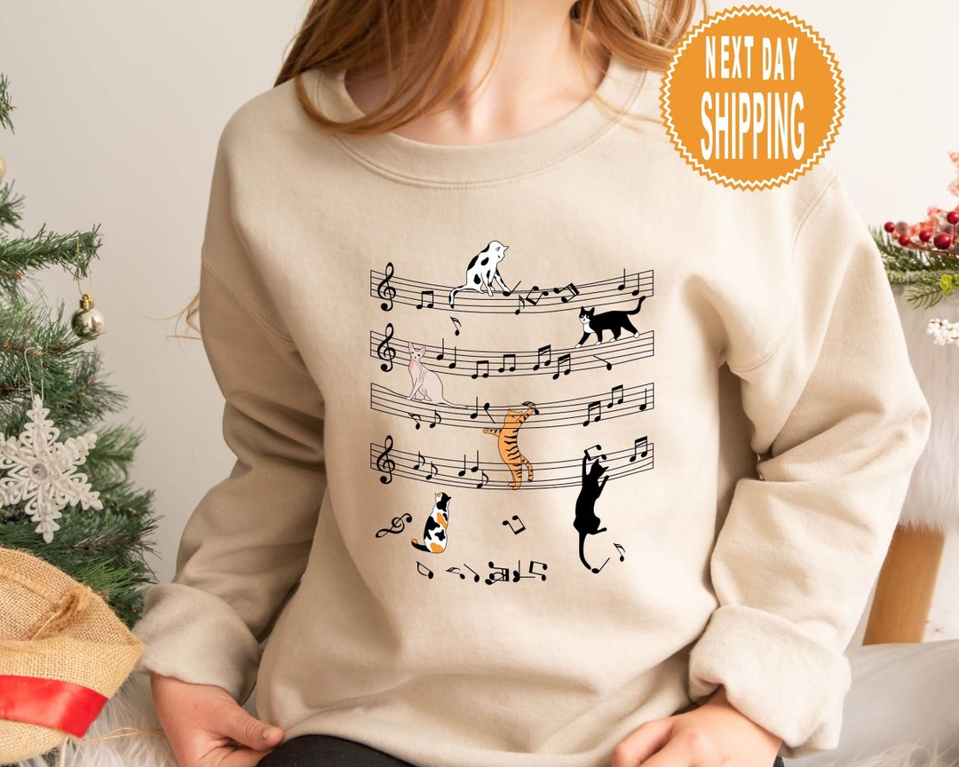 Funny Cat Music Notes Sweatshirt: Musician Gift Hoodie - Etsy