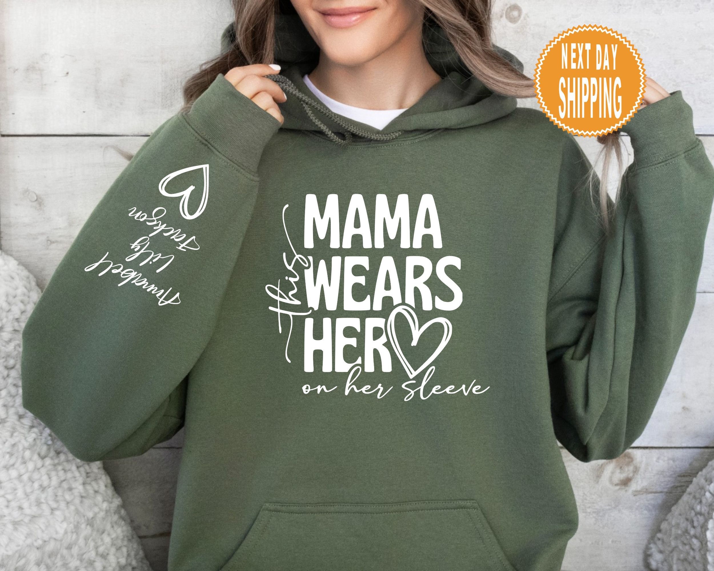 This Mama Wears Her Heart on Her Sleeve Hoodie, Personalized Mama ...