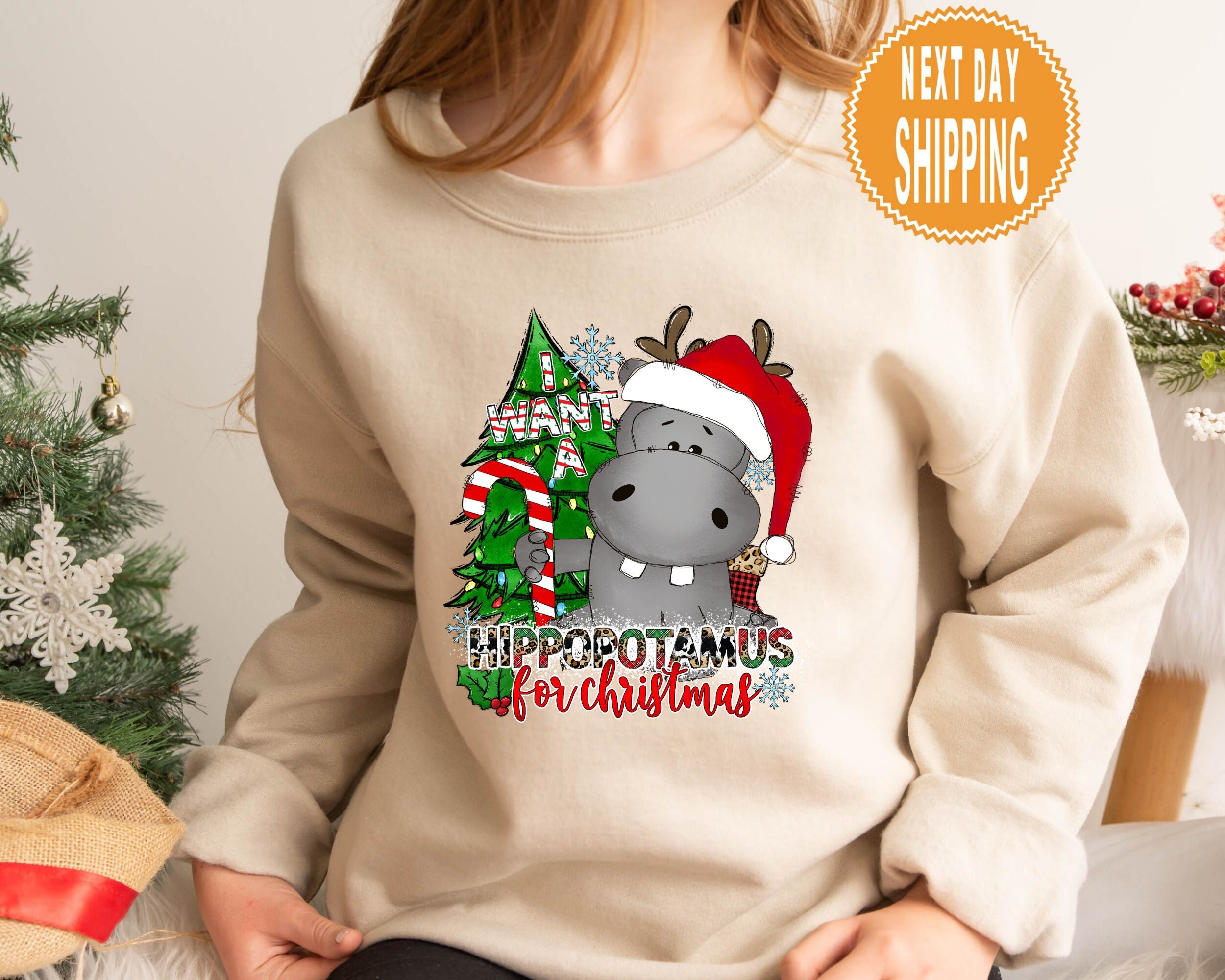 I Want A Hippopotamus For Christmas Sweatshirt, Christmas Hippopotamus ...
