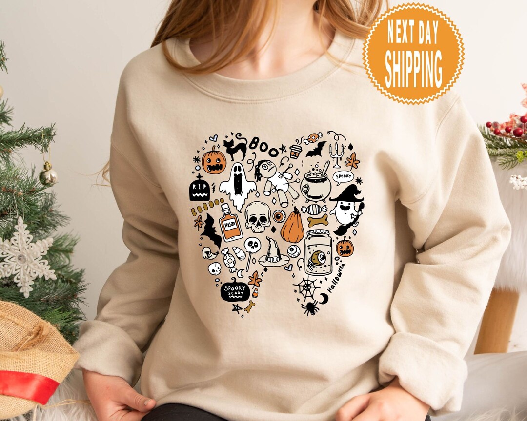 Funny Halloween Teeth Sweatshirt, Spooky Halloween Dentist Sweatshirt ...