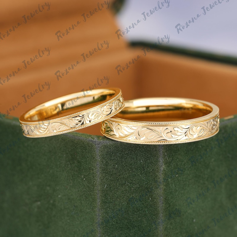 Carved Nature Wedding Bands - Etsy