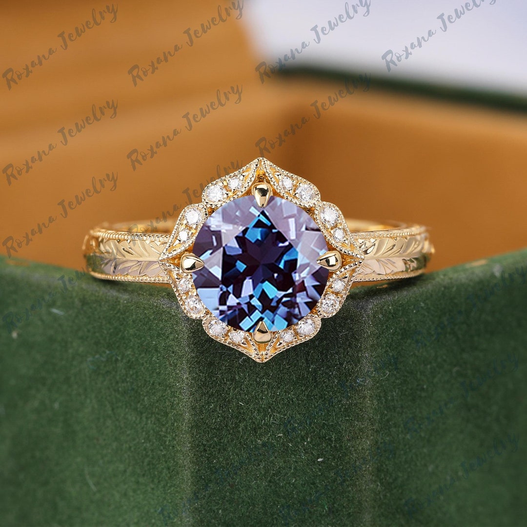 Change Color Stone Gemstone Bridal Ring Round Cut Alexandrite ...