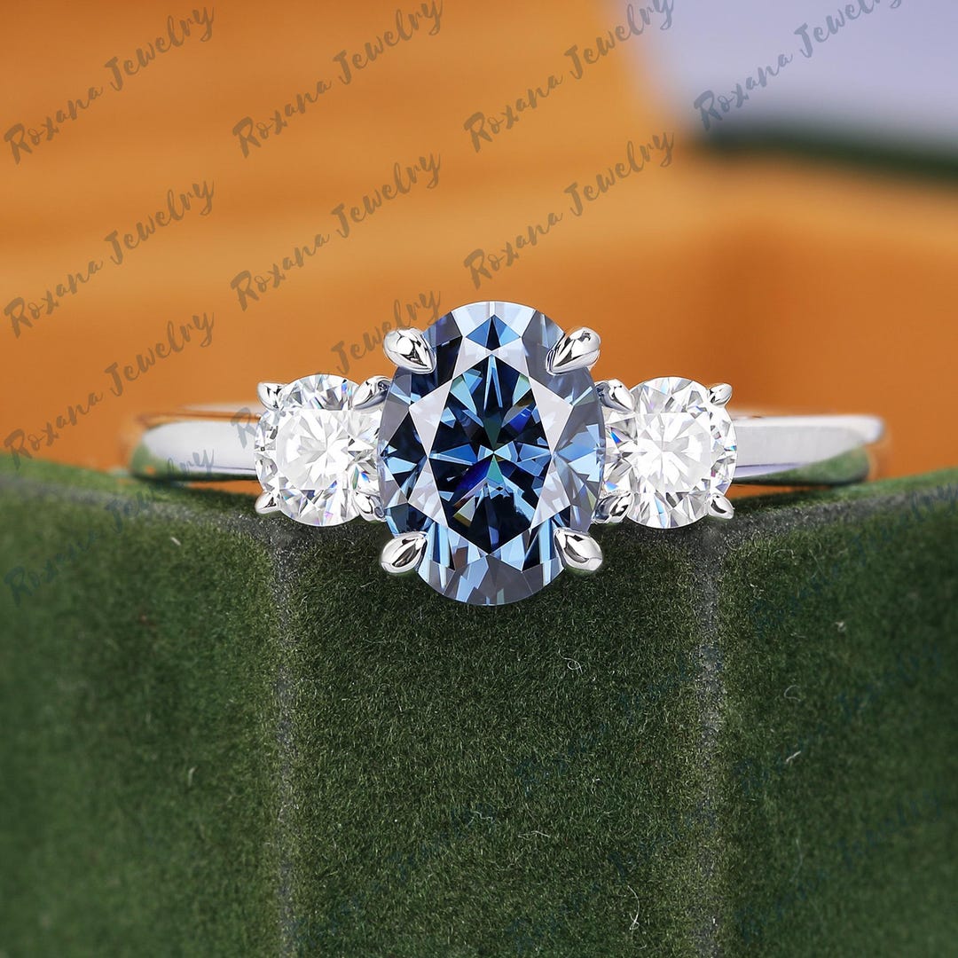 Unique Blue Gray Moissanite Engagement Ring Moissanite Ring Vintage ...