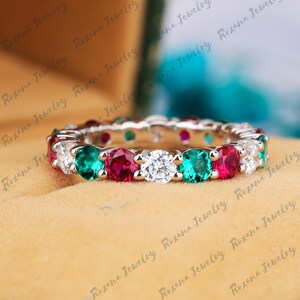 Red Ruby Wedding & Moissanite Band Green Emerald Band Full Eternity ...