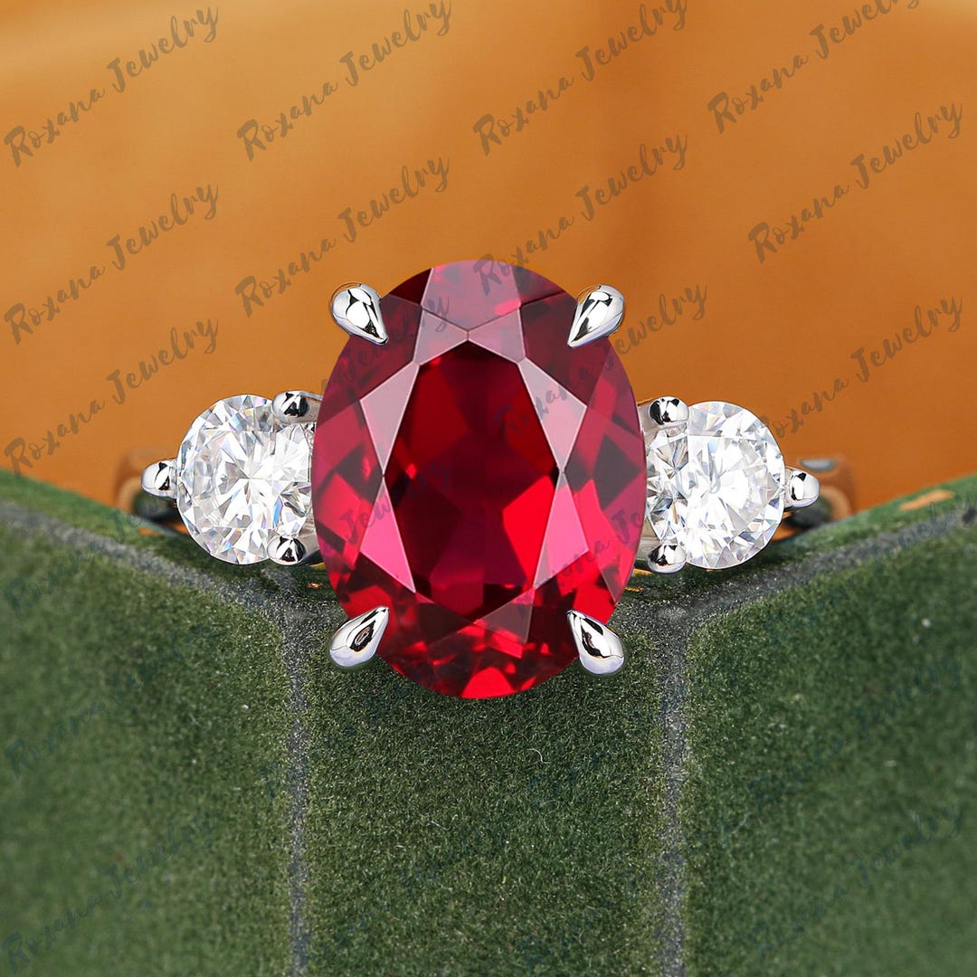 July Birthstone Bridal Ring Oval Shape Red Ruby Engagement Ring ...