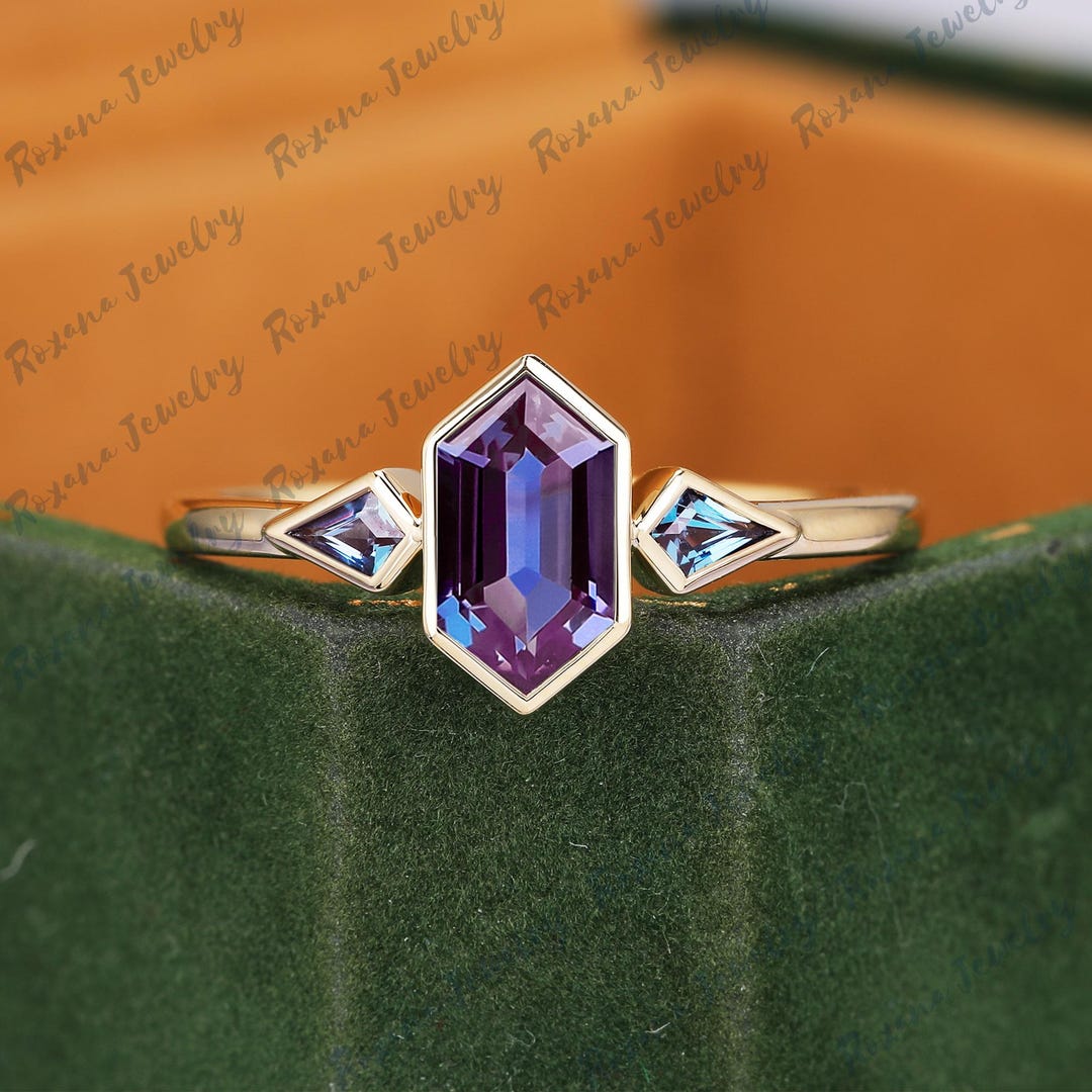 Unique Change Color Stone Bridal Ring Hexagon Shape Alexandrite ...