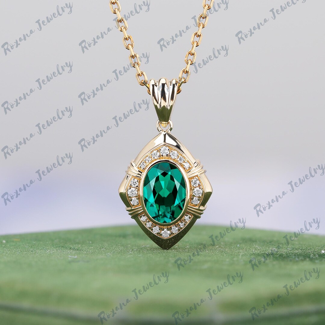 Oval Shape Green Emerald Pendant Necklace May Birthstone Pendant ...