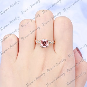 Asscher Cut Pink Sapphire Engagement Ring Solid Yellow Gold Bridal Ring ...