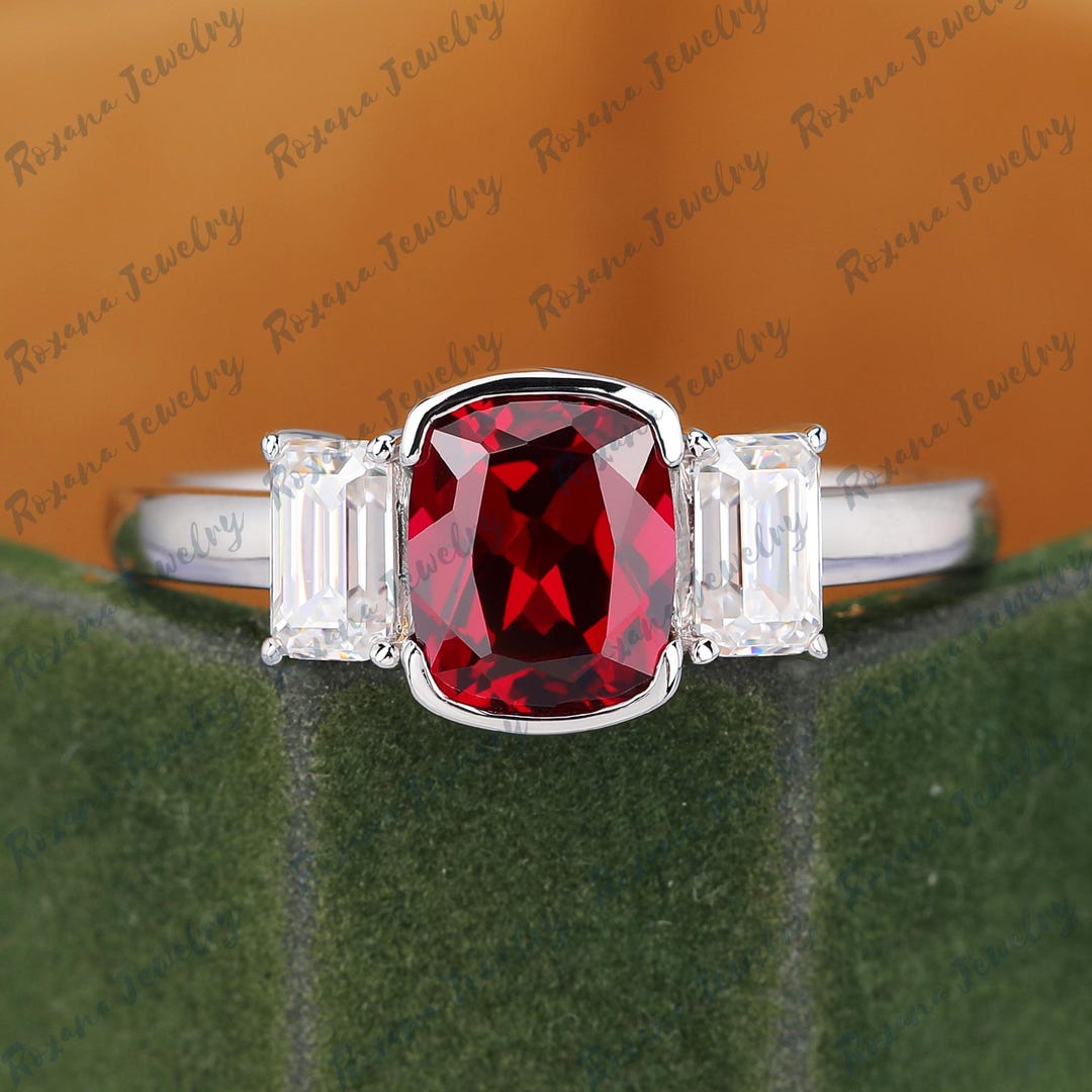 Cushion Cut Ruby Anniversary Ring Vintage Red Gemstone Solid 14K Rose ...