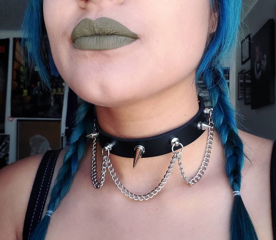 Spiked Chain Leather Choker - Etsy