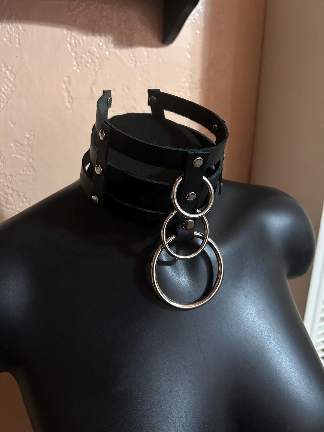 Leather Choker Three Strap O-ring Cage Collar - Etsy