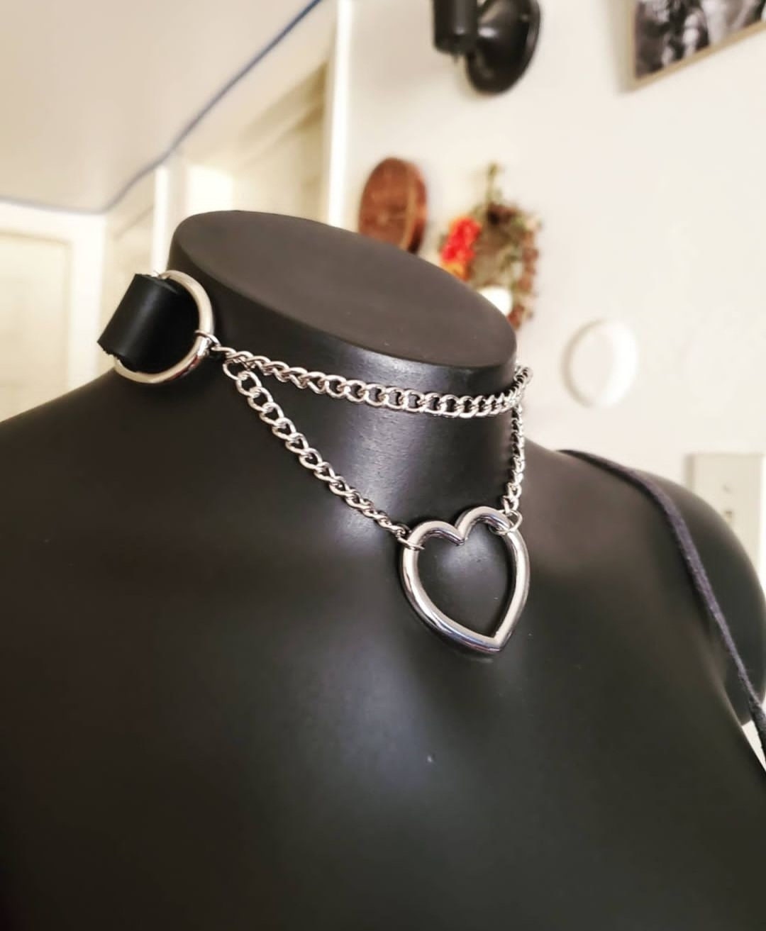 Leather O Ring Chain Choker Heart Ring Choker - Etsy