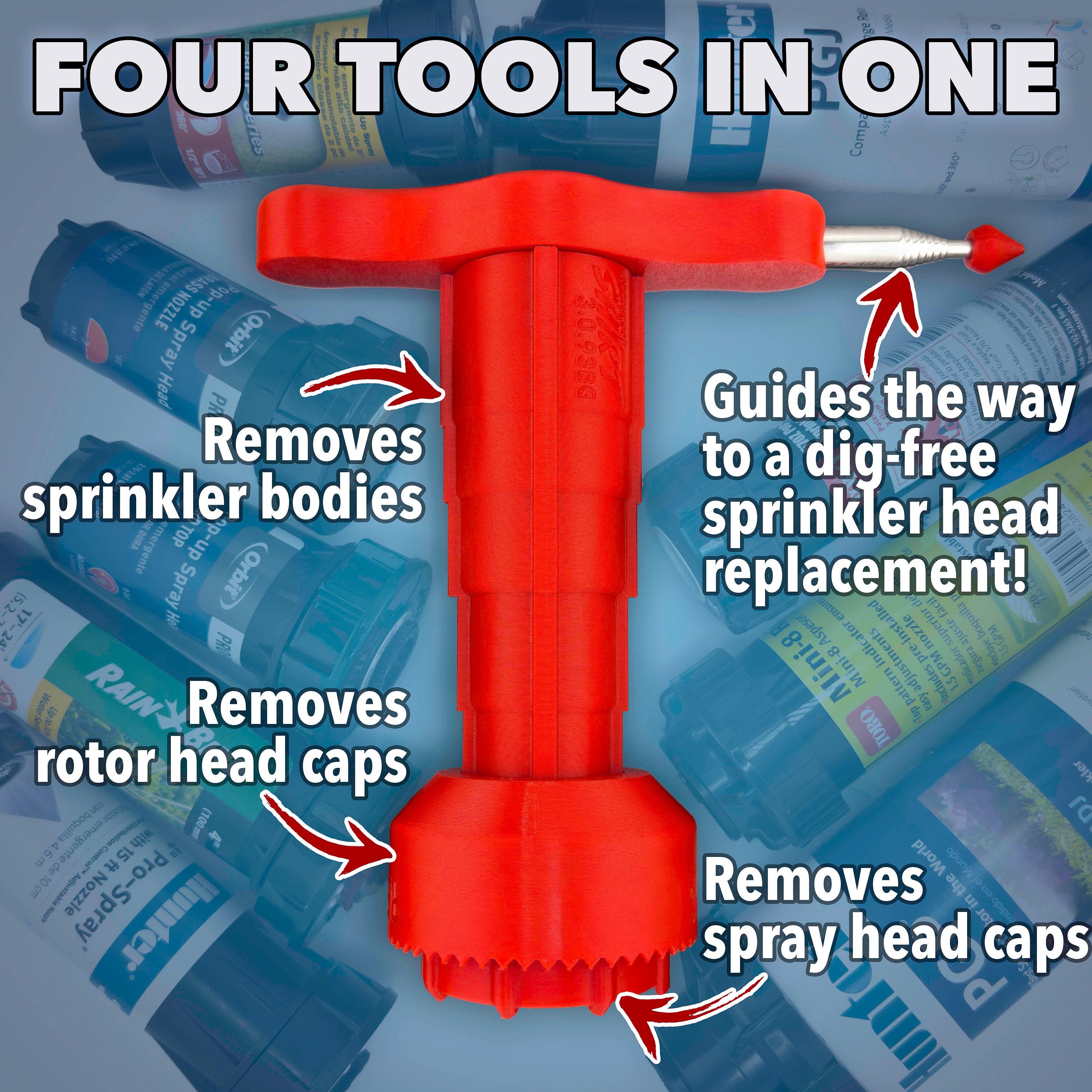 Sprinkler Head Removal 4-in-1 Tool, Removes Most Brands Rain Bird ...