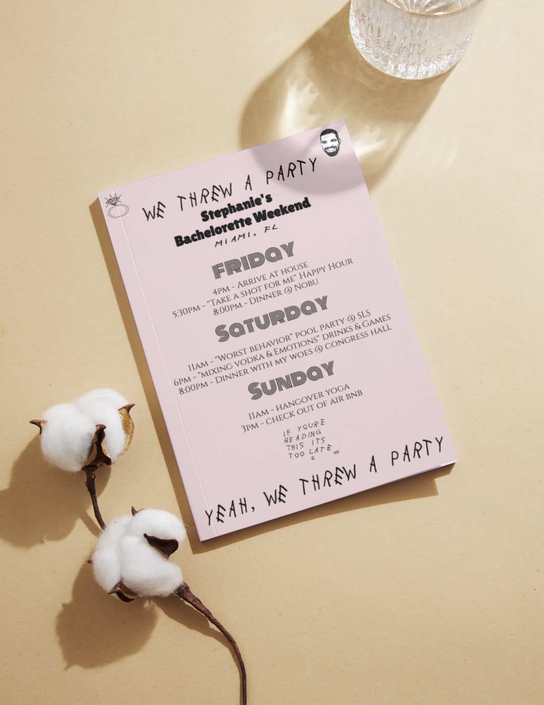 Drake Themed Bachelorette Party Itinerary, Bachelorette Itinerary ...