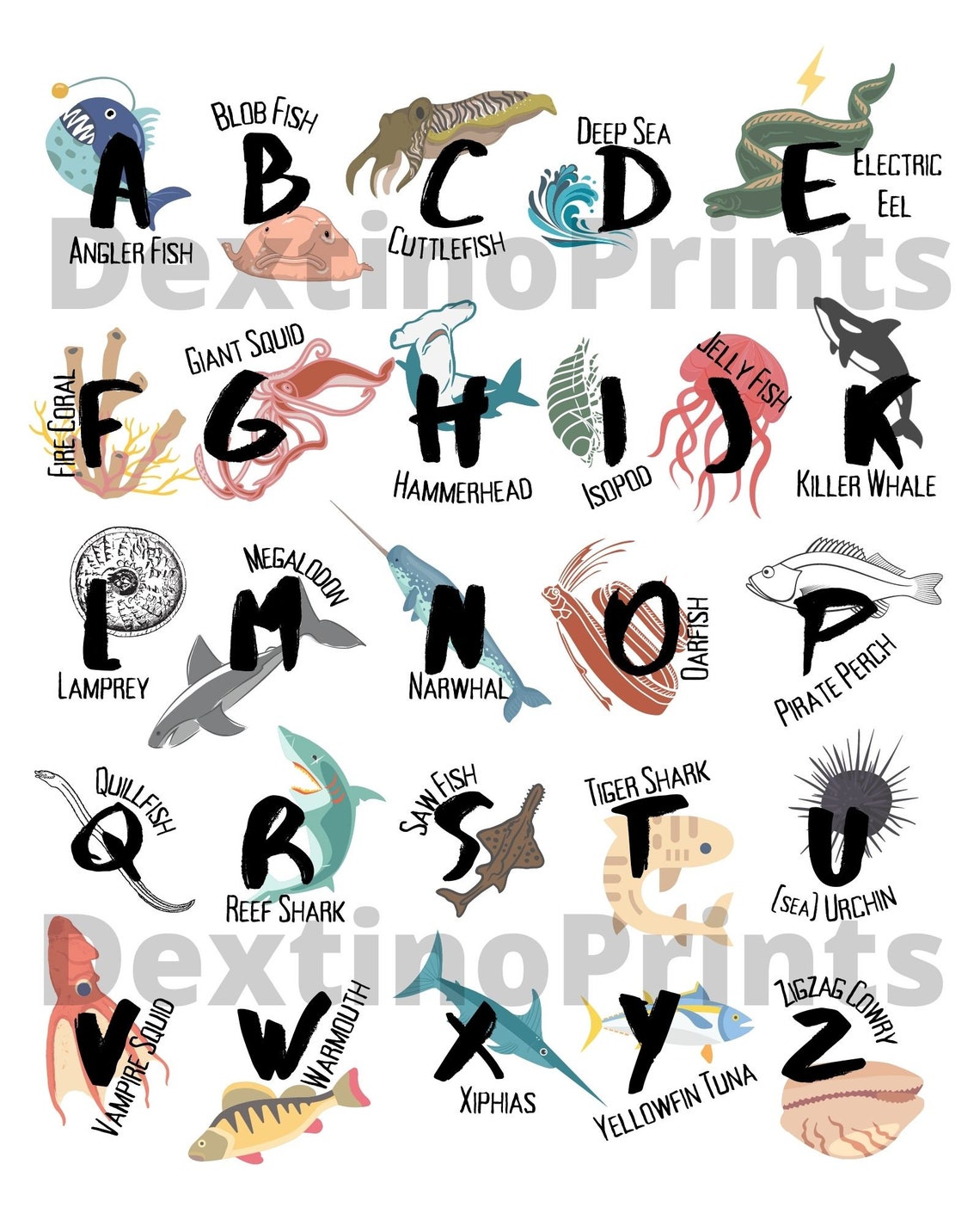 Abcs of the Sea! Sea Creature Poster, Children's Poster - Etsy
