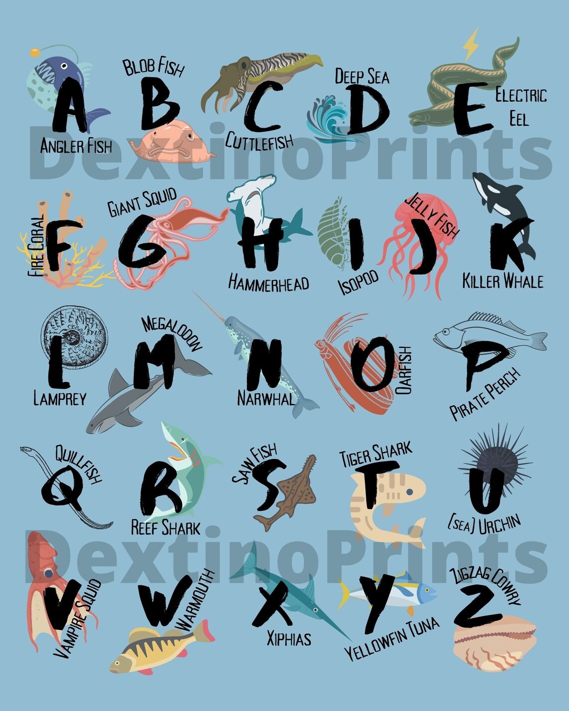 Abcs of the Sea! Sea Creature Poster, Children's Poster - Etsy