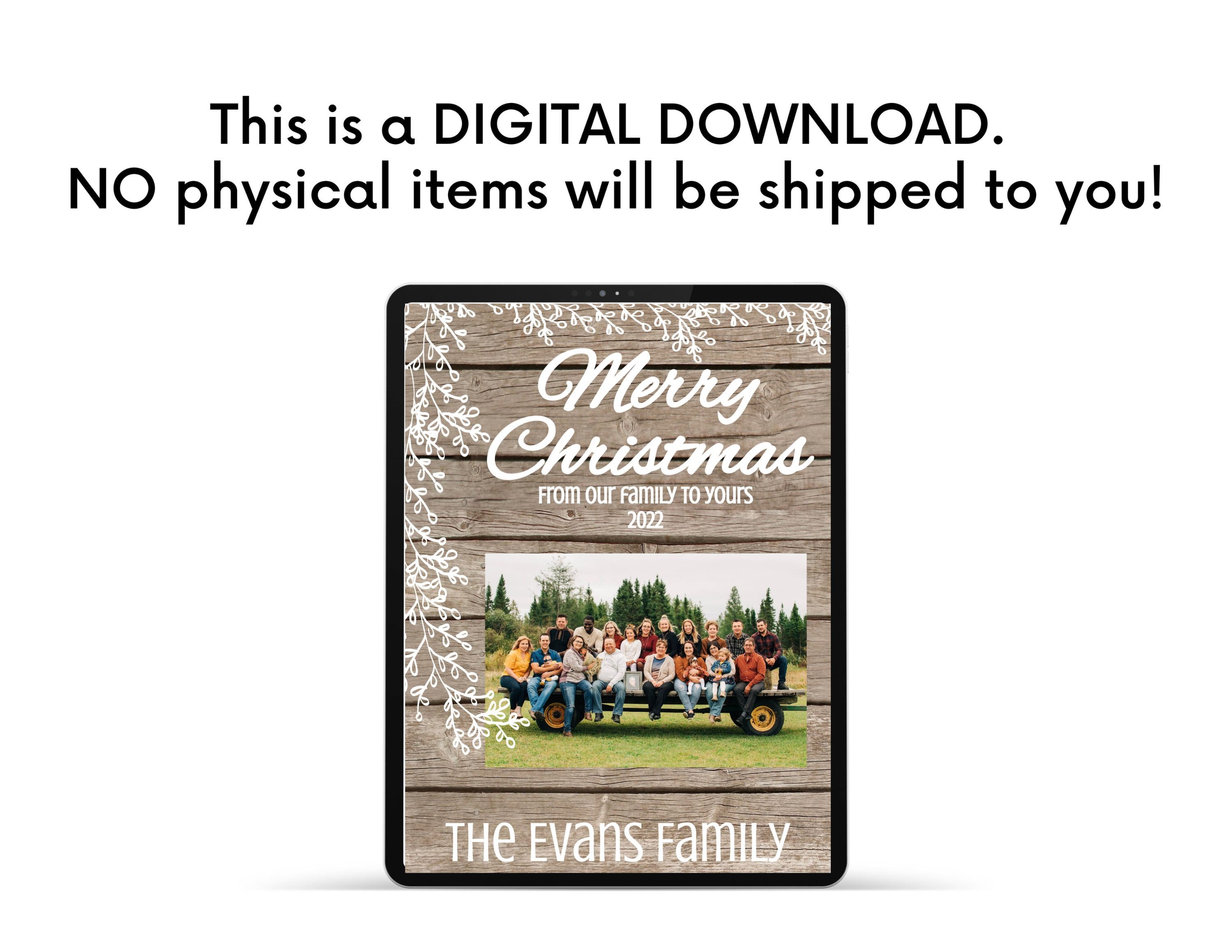 Rustic Farmhouse Inspired Printable Christmas Card, Editable Family ...