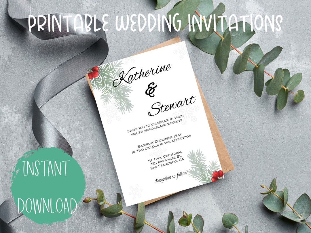 Christmas Themed Winter Wedding Invitation, Whimsical Winter Wonderland ...