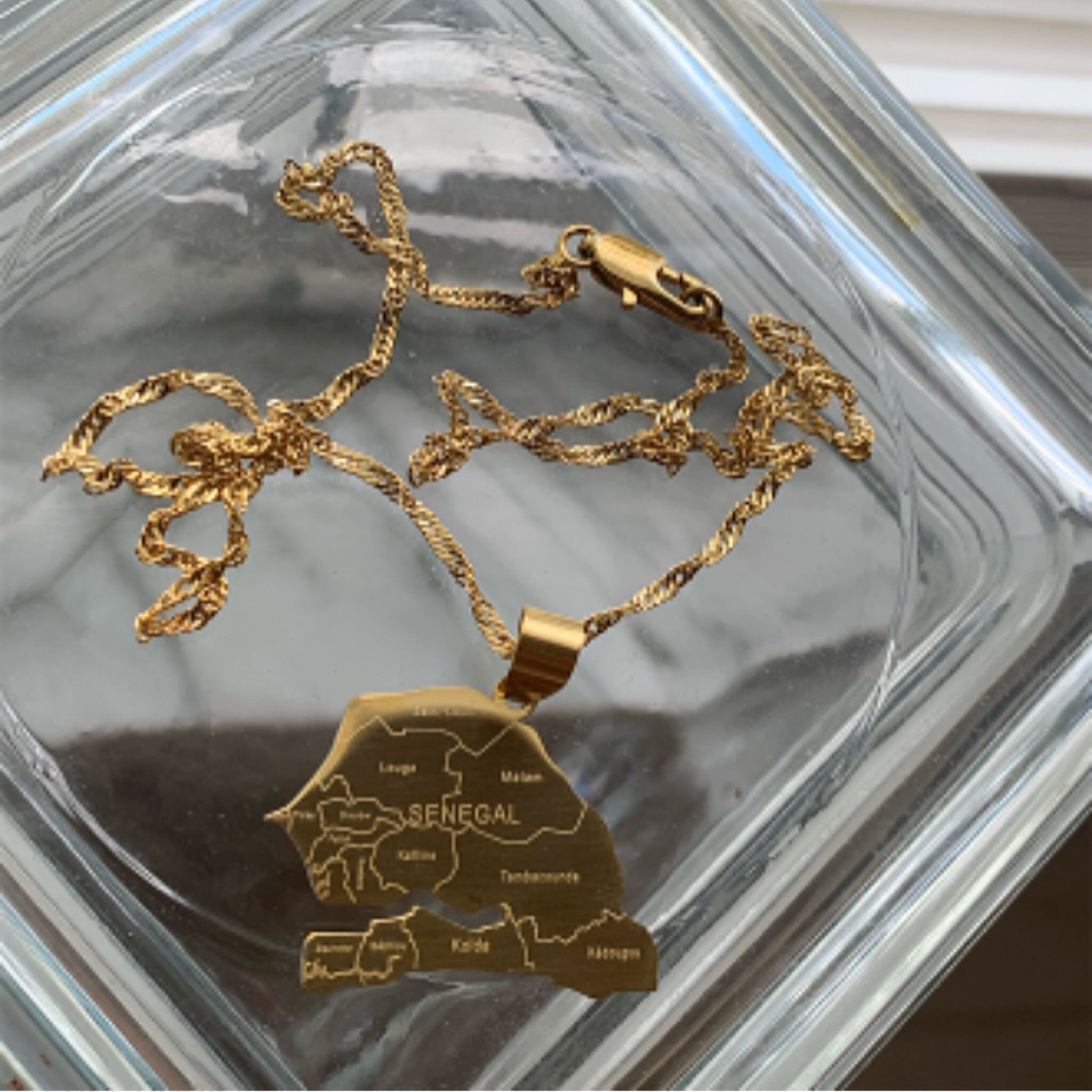 Senegal Map Pendant Necklace, Gold Stainless Steel Map Necklace, Gift ...