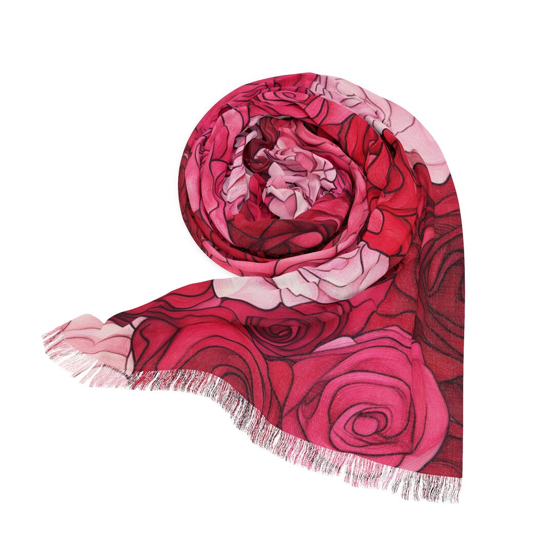 Red Rose Scarf * June Birth Flower Gift * Light Scarf * Gift for Plant ...