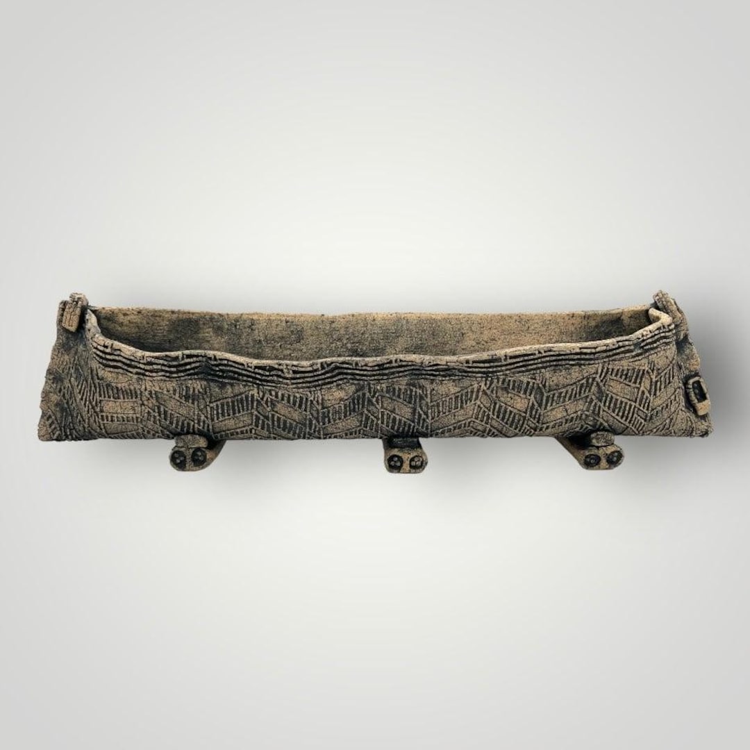 Zt11: Handmade Ceramic Long Narrow Shallow Ancient Pot, Indoor Outdoor ...