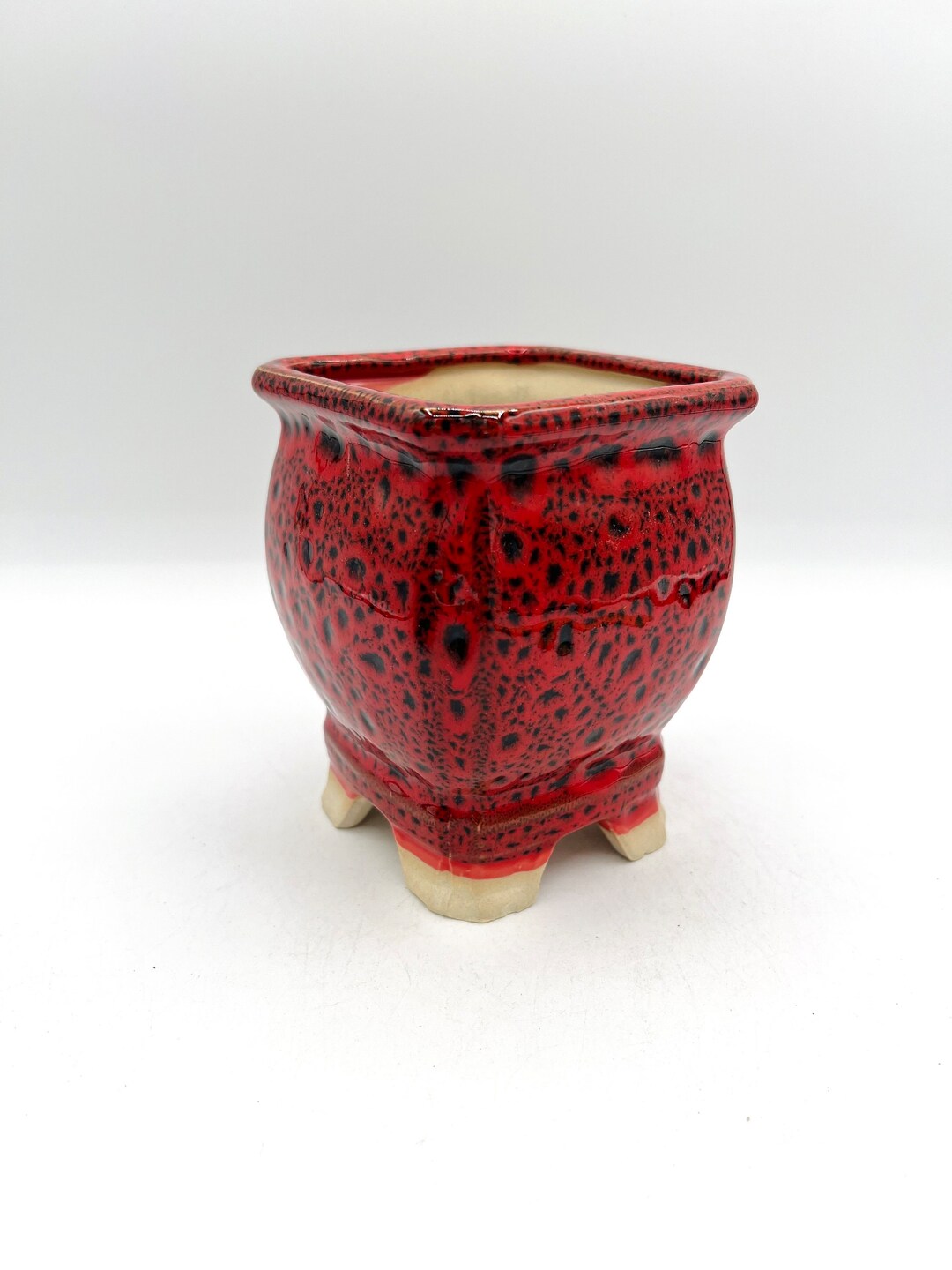 Handmade Tall Square Red Ceramic Pot, Great Planter for Succulents ...