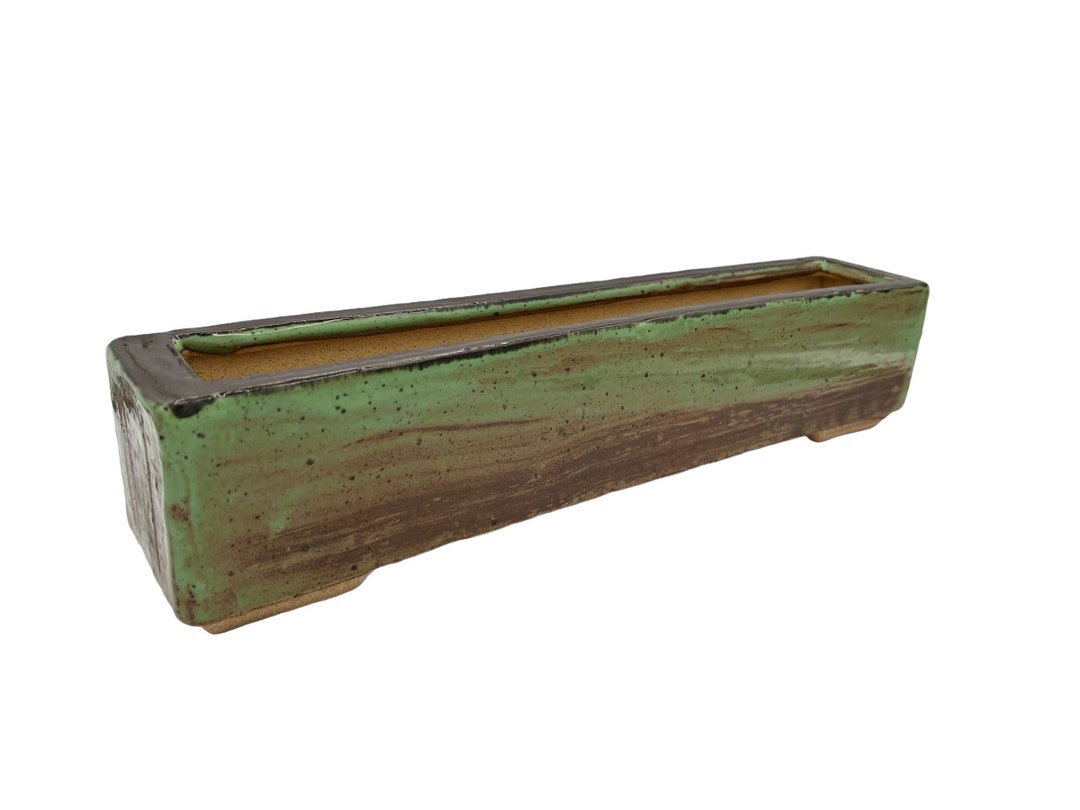 16 Inch Long Narrow Rectangle Green Ceramic Pot, Great for Succulents ...