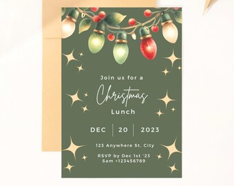 Editable Christmas Lunch Party Invitation, Brunch Luncheon Dinner ...