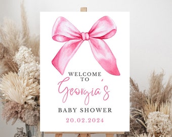 Editable Pink Bow Watercolor Welcome Sign for Baby Shower - Etsy