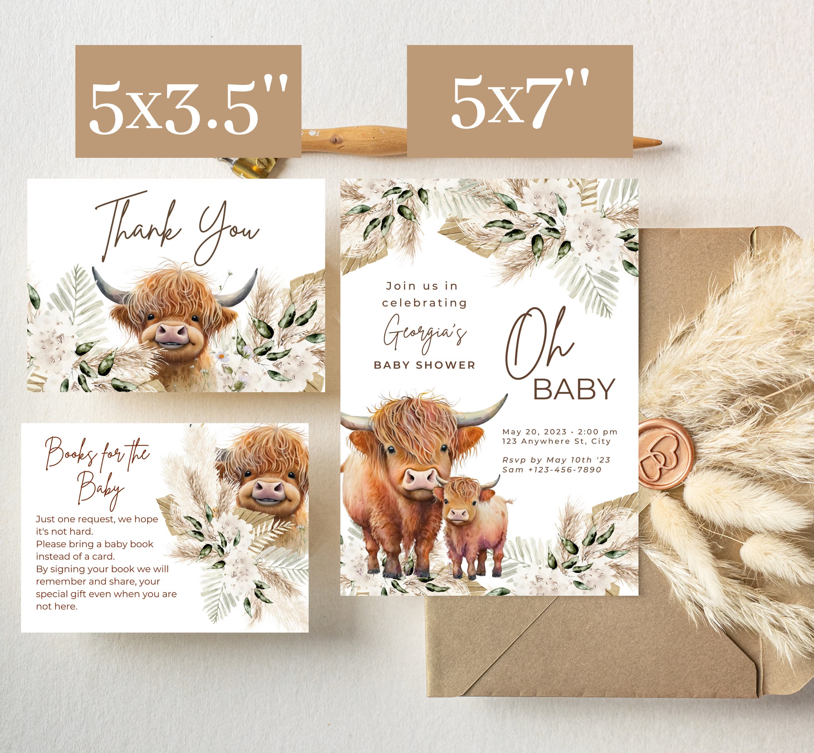 Highlander Cow Baby Shower Bundle, Highland Cow Baby Shower Sign, Boho ...