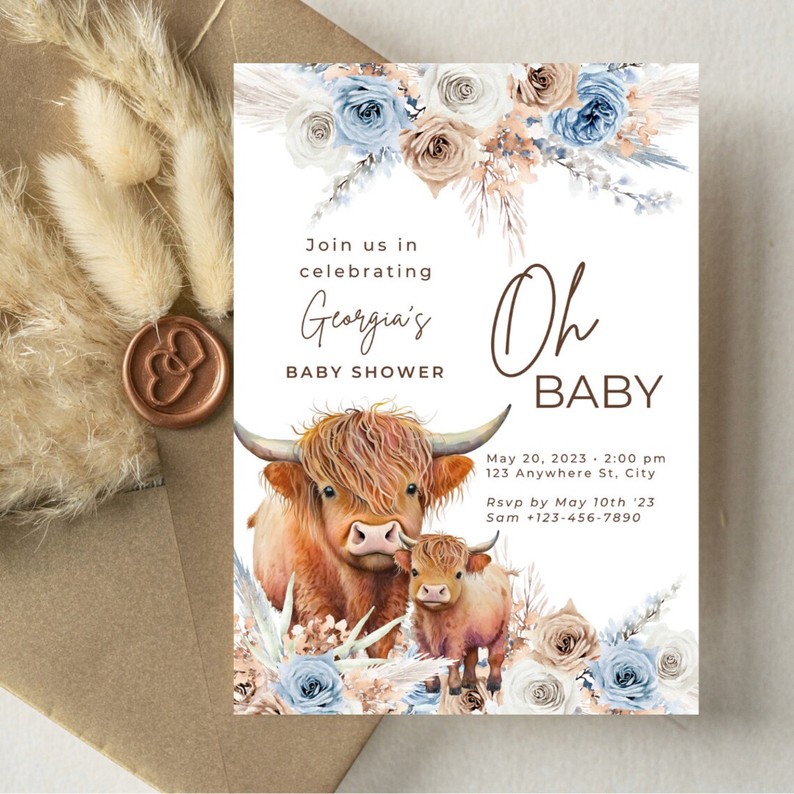 Highland Cow Invitations for Baby Shower, Highland Cow Baby Shower ...