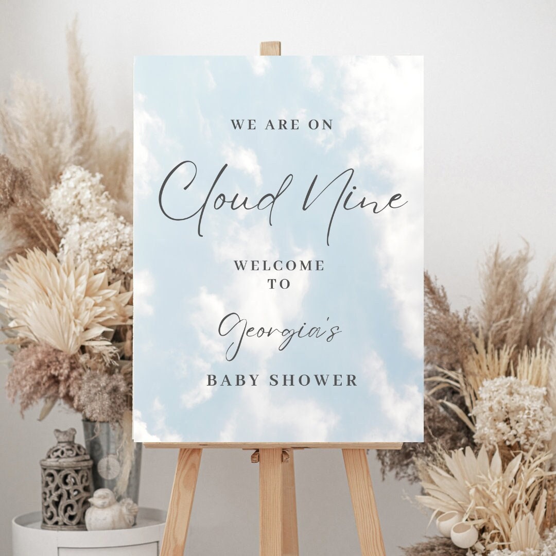 Cloud 9 Baby Shower Welcome Sign. We're on Cloud Nine Welcome Poster ...