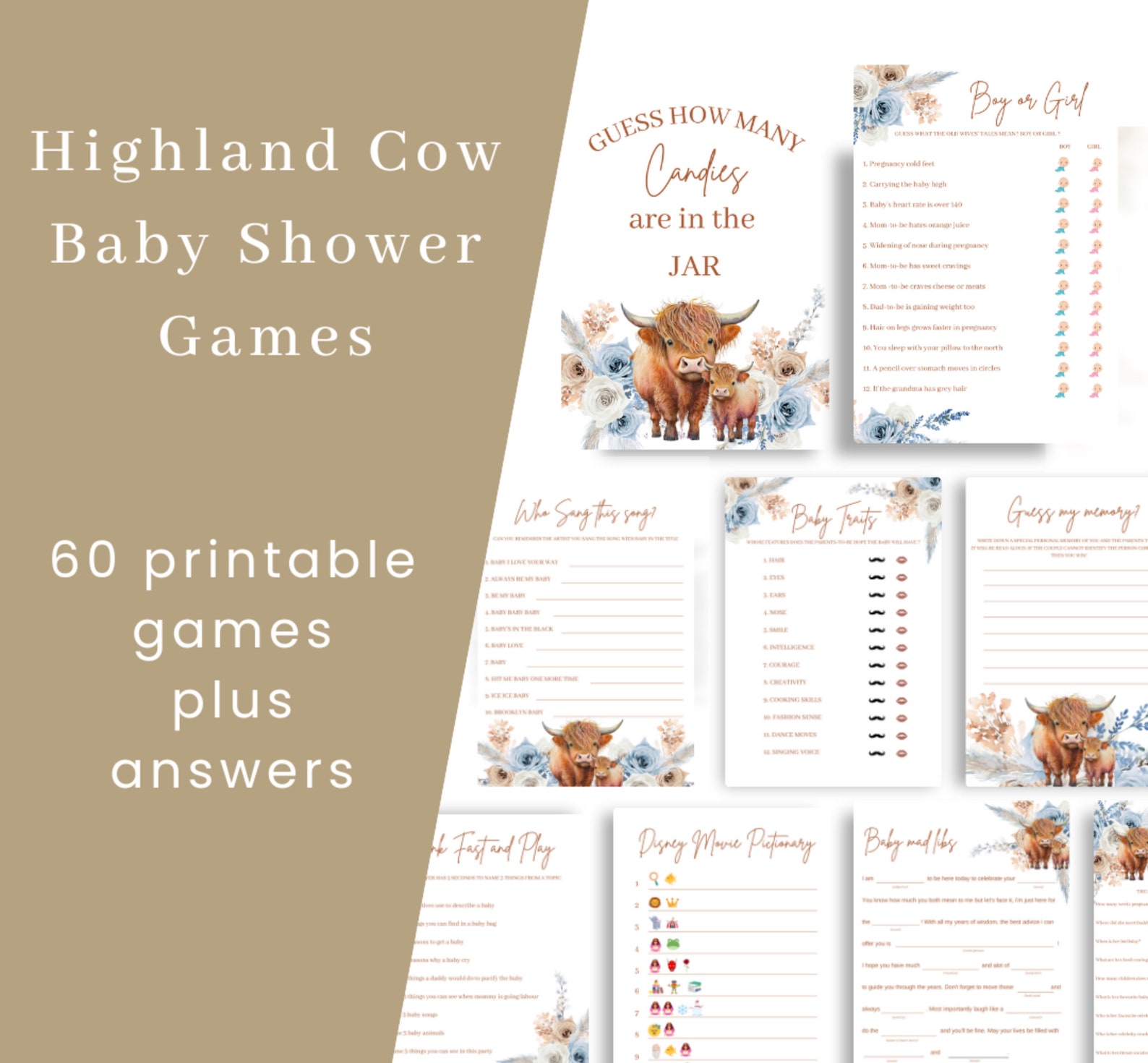 Highlander Cow Baby Shower Bundle, Highland Cow Baby Shower Sign, Boho ...