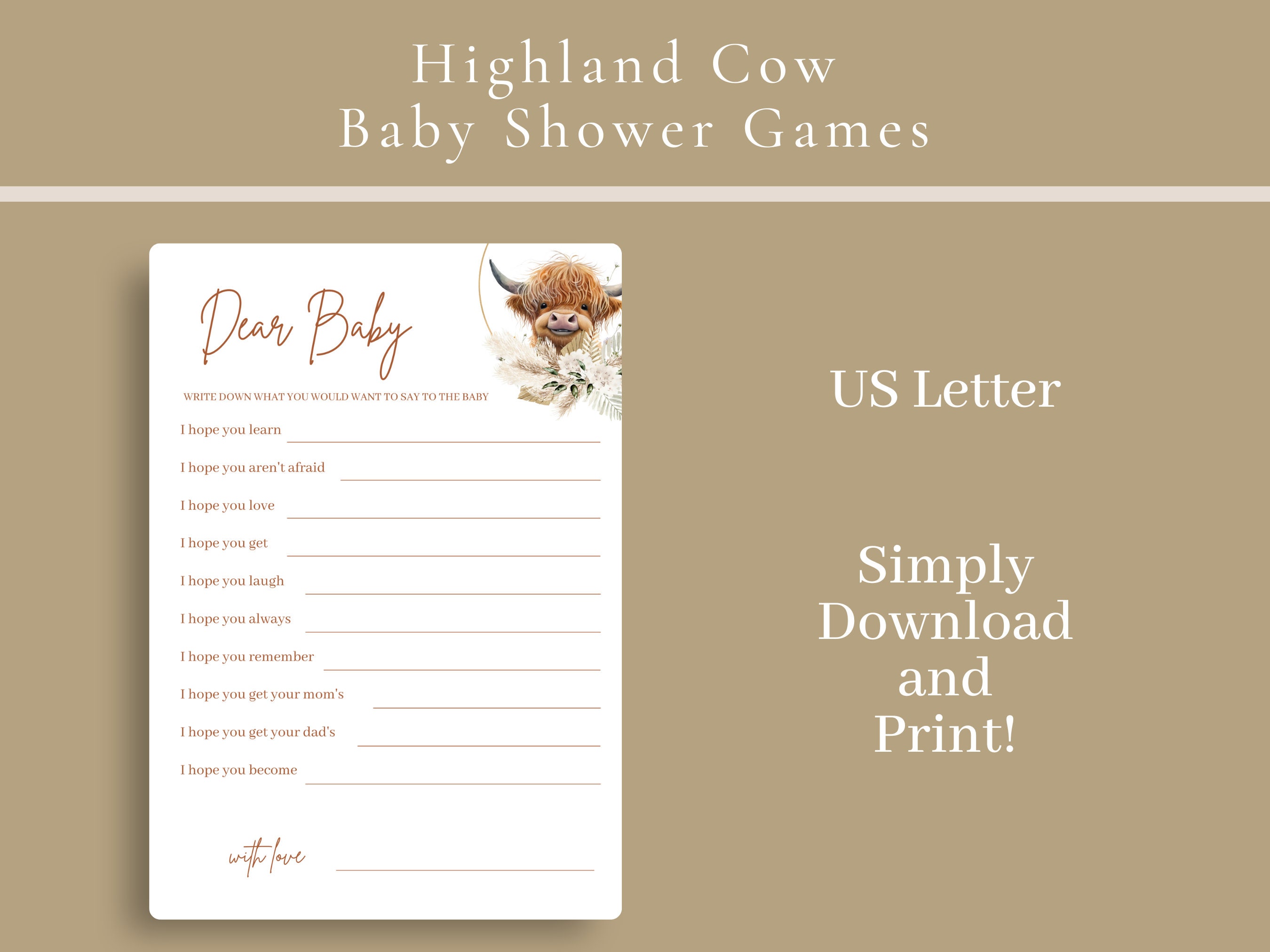Highland Cow Baby Shower Games, Boho Cow Baby Shower Game Bundle ...