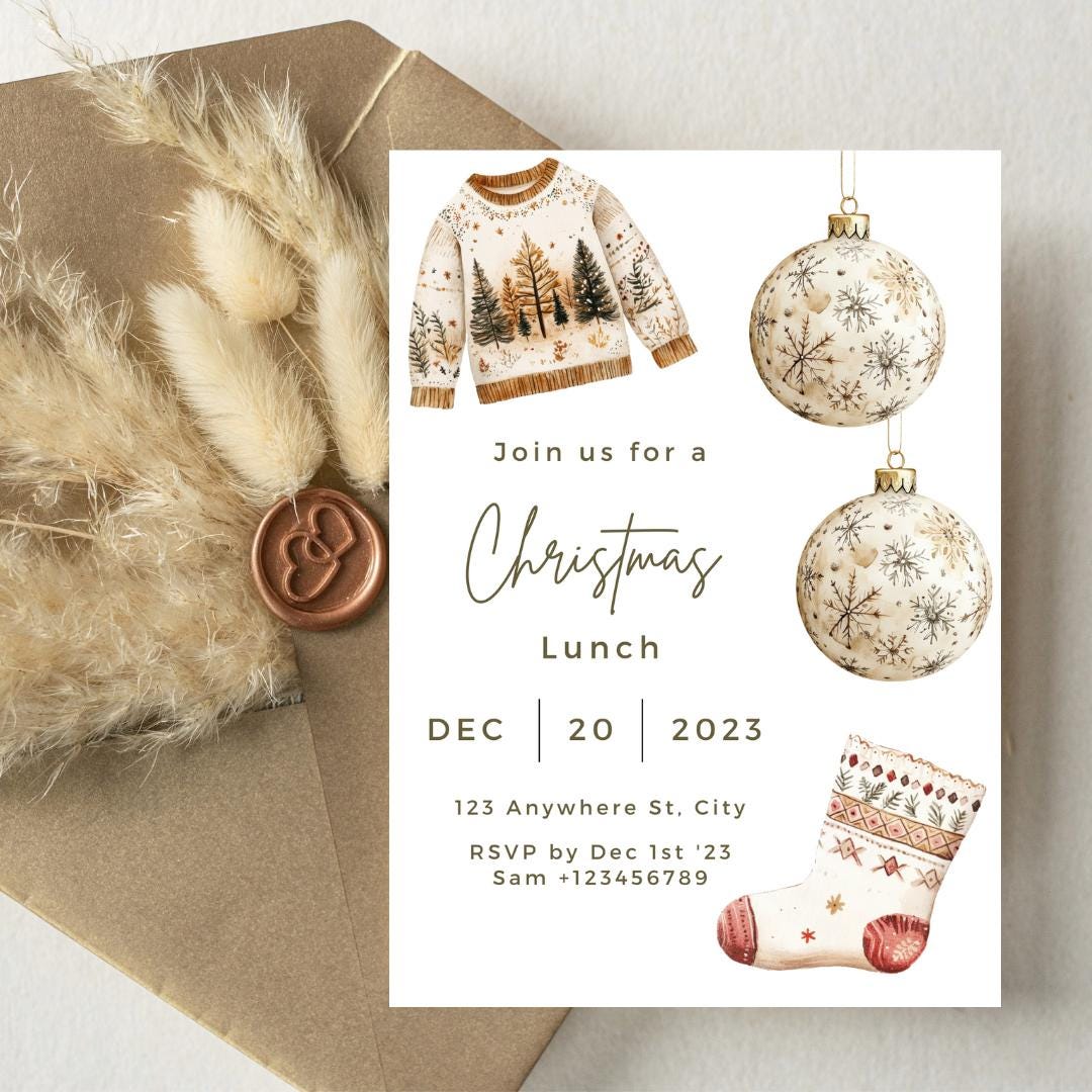 Editable Christmas Lunch Party Invitation,brunch Luncheon Dinner Winter ...