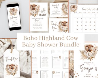 Highlander Cow Baby Shower Bundle, Highland Cow Baby Shower Sign, Boho ...