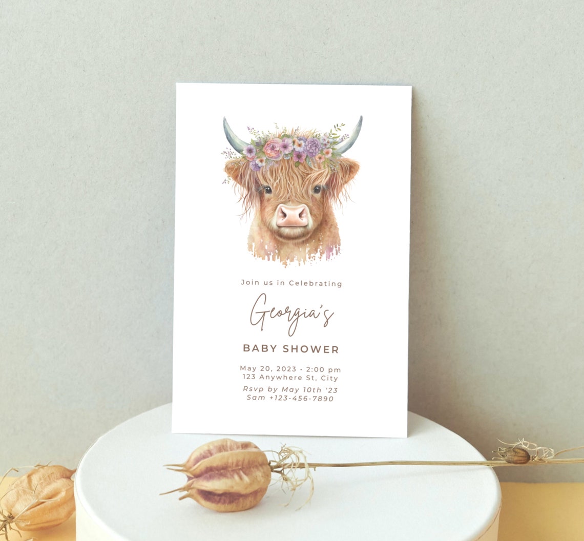 Highland Cow Baby Shower Invites, Baby Highland Cow Baby Shower ...