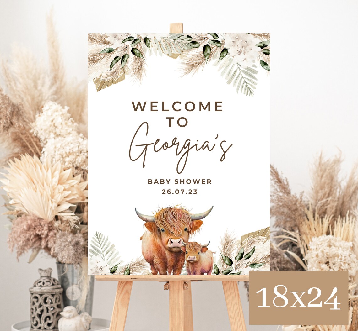 Highlander Cow Baby Shower Bundle, Highland Cow Baby Shower Sign, Boho ...