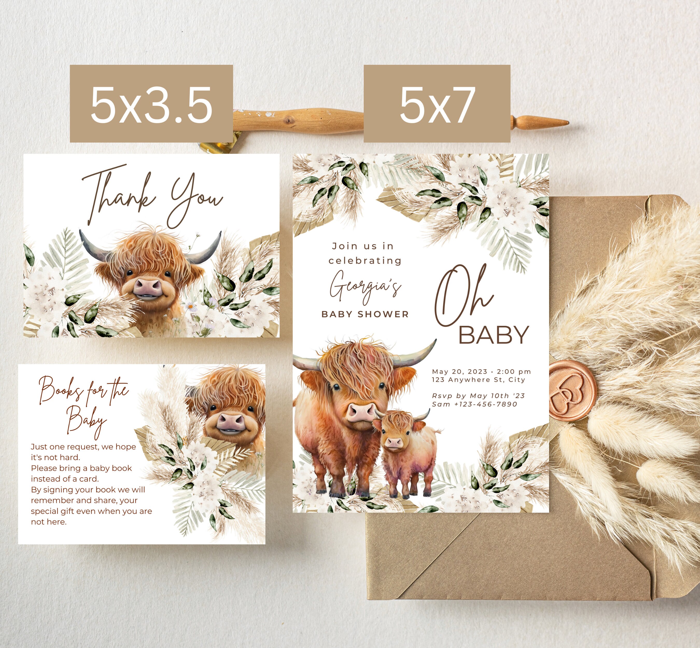 Highlander Cow Baby Shower Invitation, Boho Highland Cow Baby Shower ...
