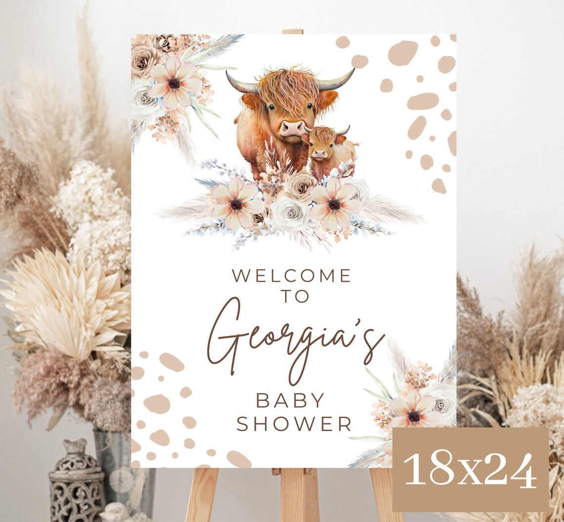 Highlander Cow Baby Shower Bundle, Highland Cow Baby Shower Sign, Boho ...