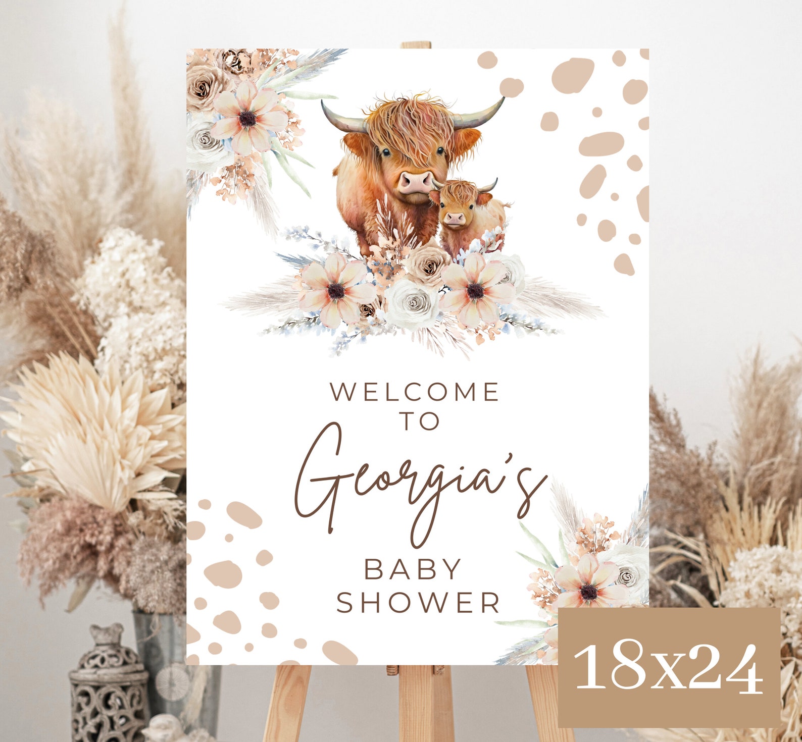 Highlander Cow Baby Shower Bundle, Highland Cow Baby Shower Sign, Boho ...