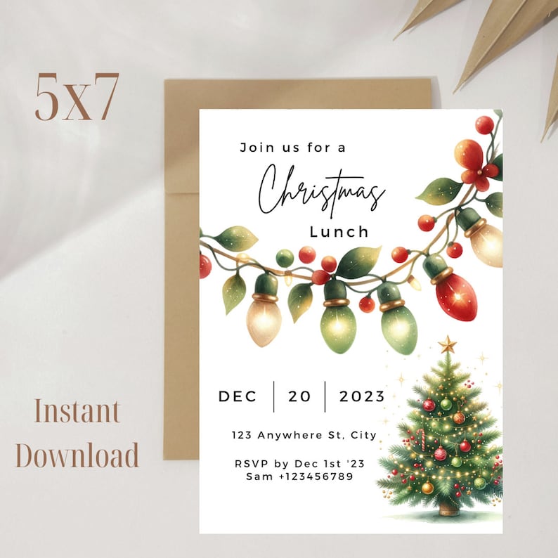 Editable Christmas Lunch Party Invitation,brunch Luncheon Dinner Winter ...