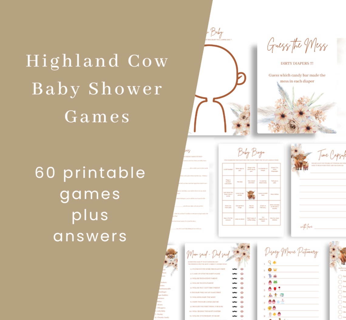 Highlander Cow Baby Shower Bundle, Highland Cow Baby Shower Sign, Boho ...