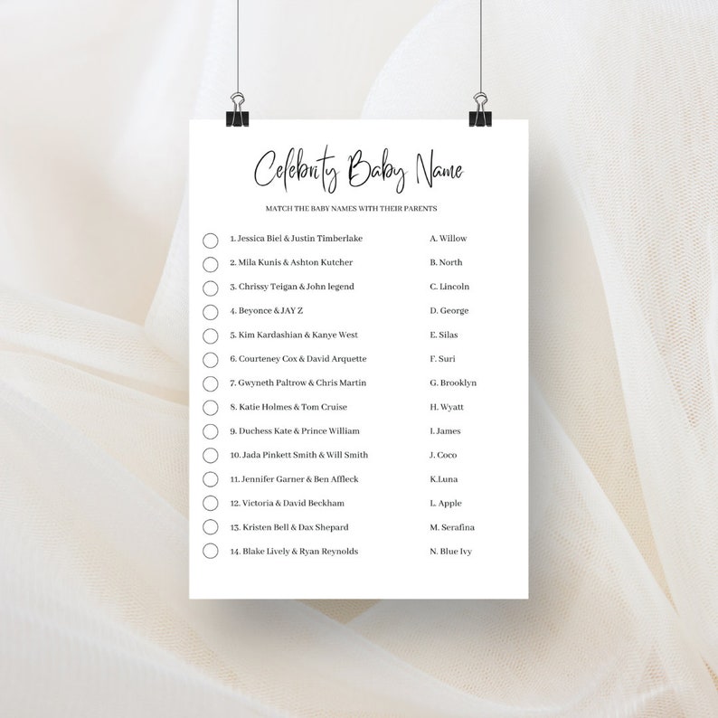 Celebrity Baby Name Quiz,modern Baby Shower Games,baby Trivia, Baby ...