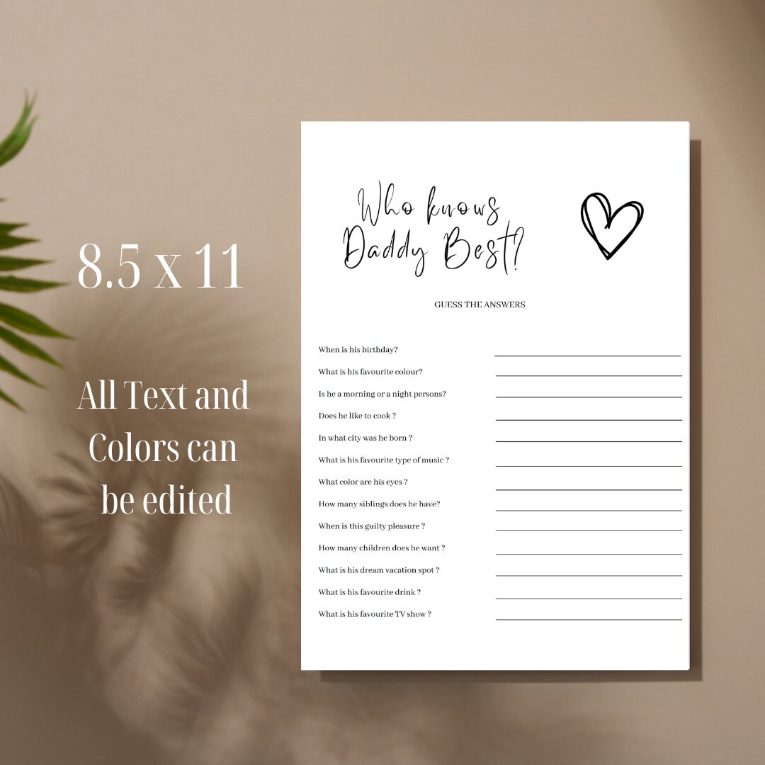 Editable Minimalist Oh Baby Baby Shower Game, Who Knows Daddy Best Baby ...