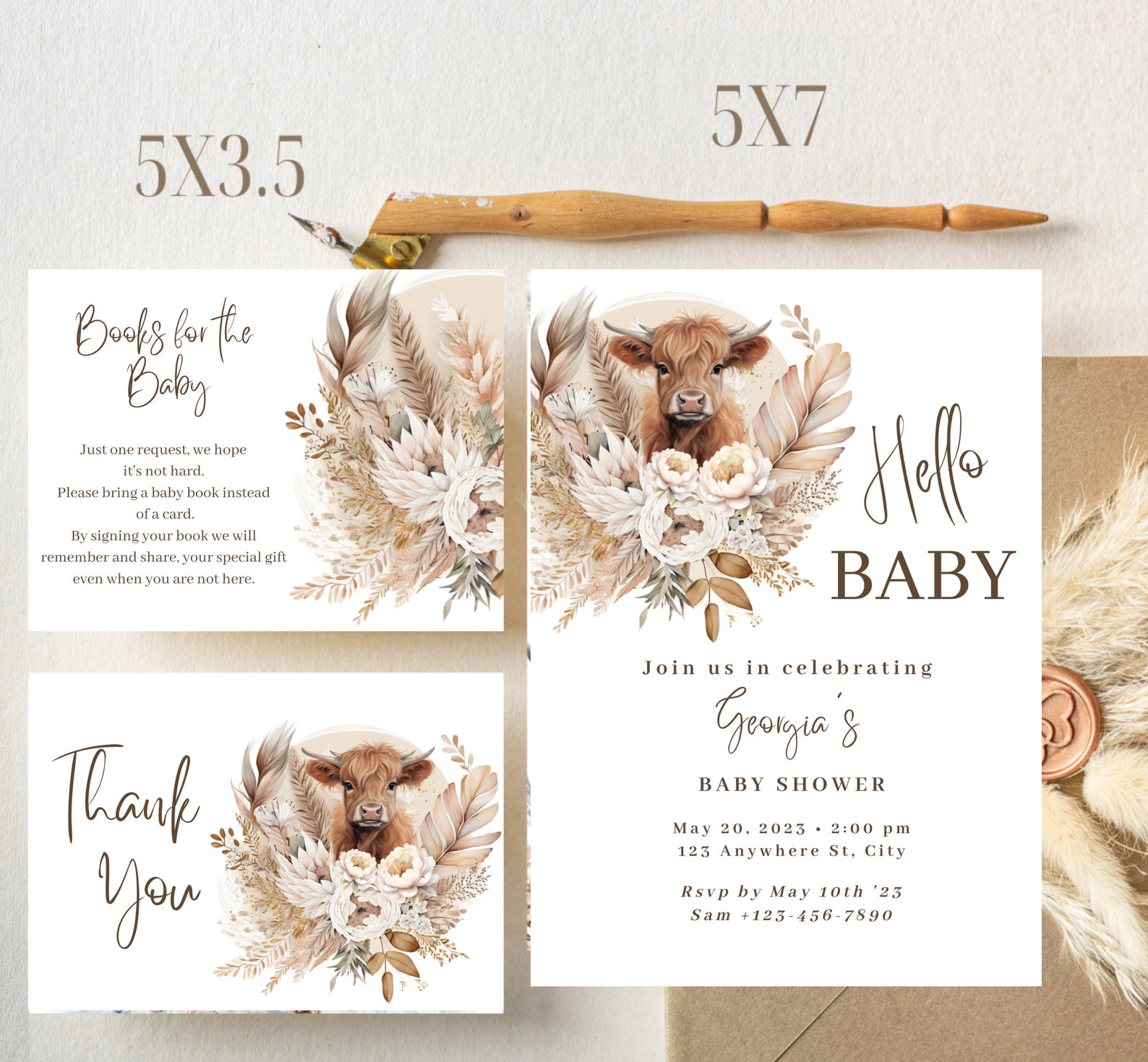 Highlander Cow Baby Shower Bundle, Highland Cow Baby Shower Sign, Boho ...