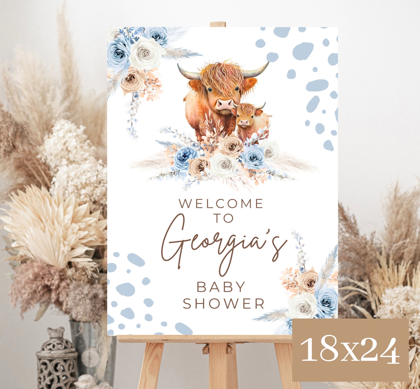 Highlander Cow Baby Shower Bundle, Highland Cow Baby Shower Sign, Boho ...