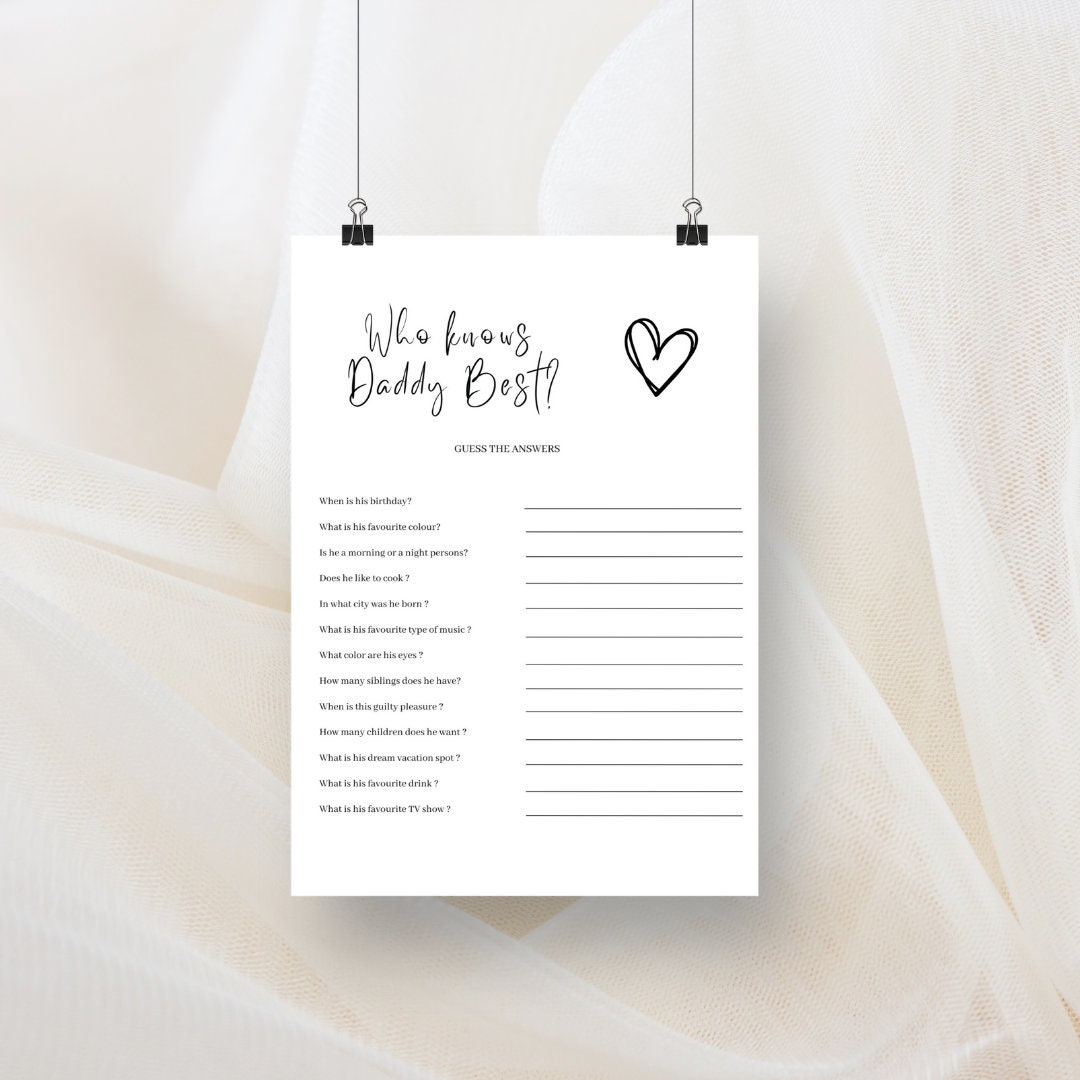 Editable Minimalist Oh Baby Baby Shower Game, Who Knows Daddy Best Baby ...