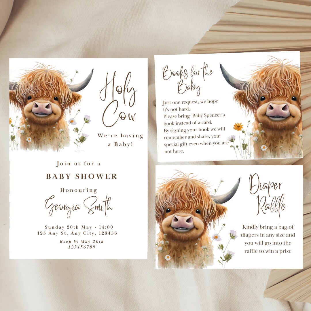 Highland Cow Invitations for Baby Shower, Holy Cow Baby Shower, Baby ...
